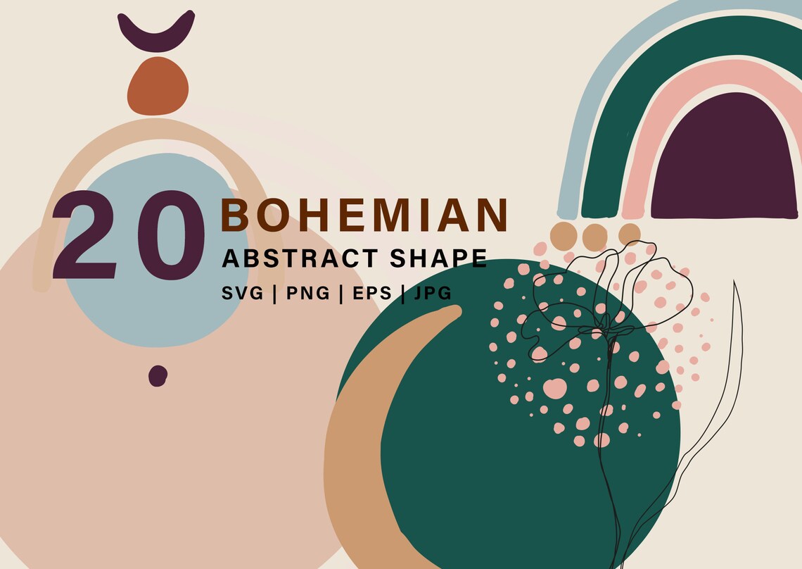 Boho Clipart Abstract Boho Clipart Modern Boho Collageshapes - Etsy