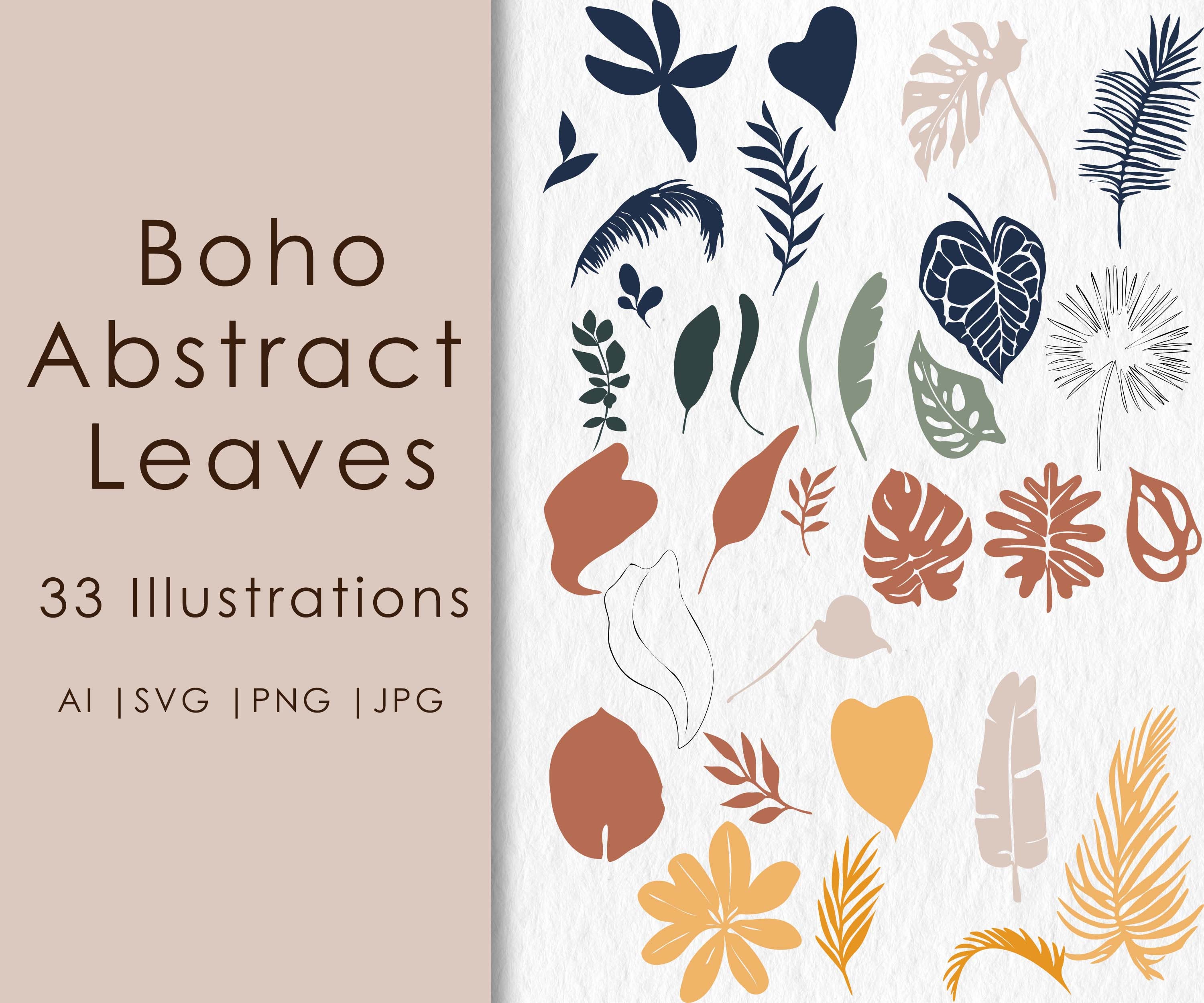 Tropical Leaves Svg Clipart, Bohemian Tropical Graphics, Boho Floral ...