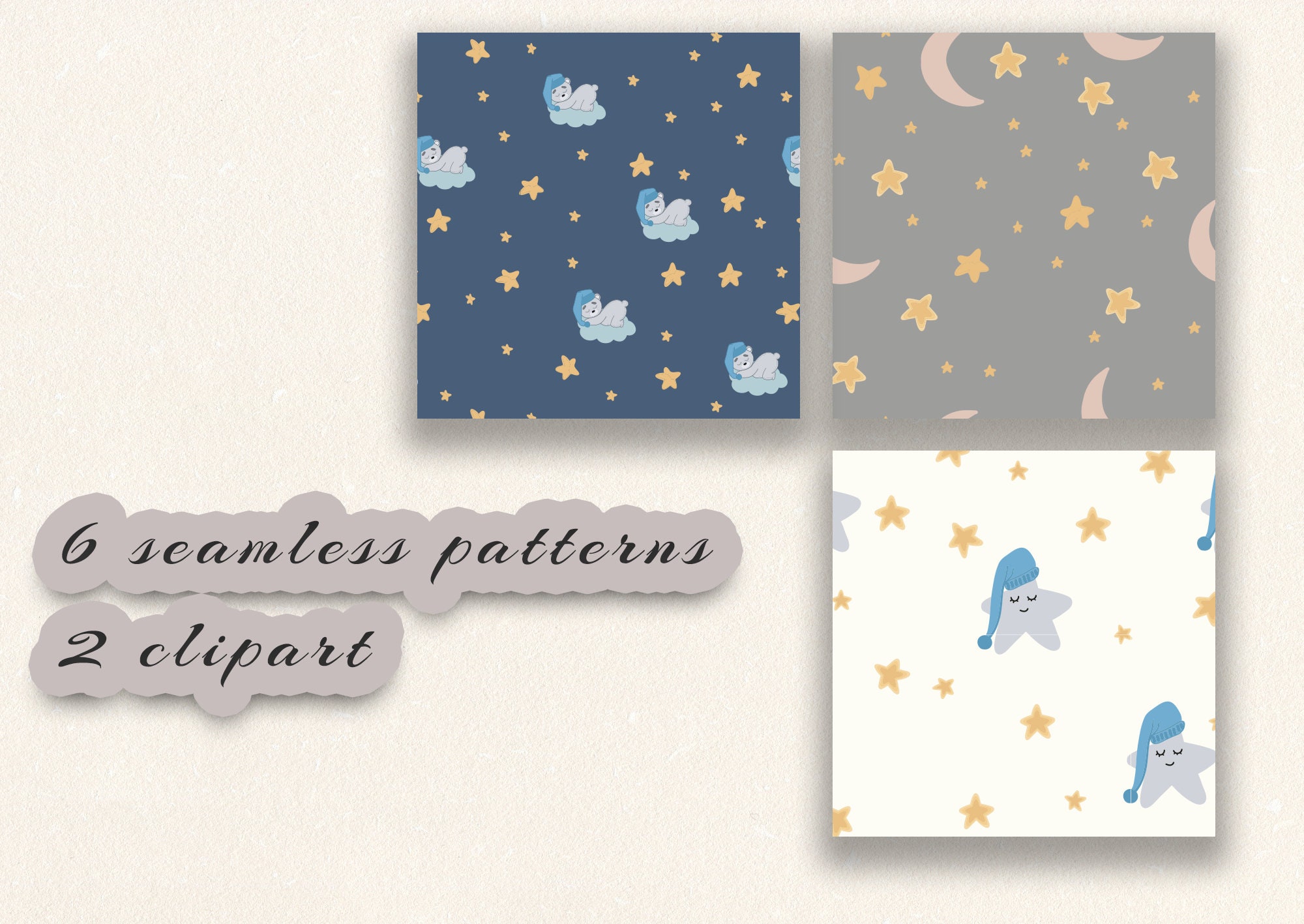 Starry Night Digital Paper Moon and Stars Seamless Pattern - Etsy