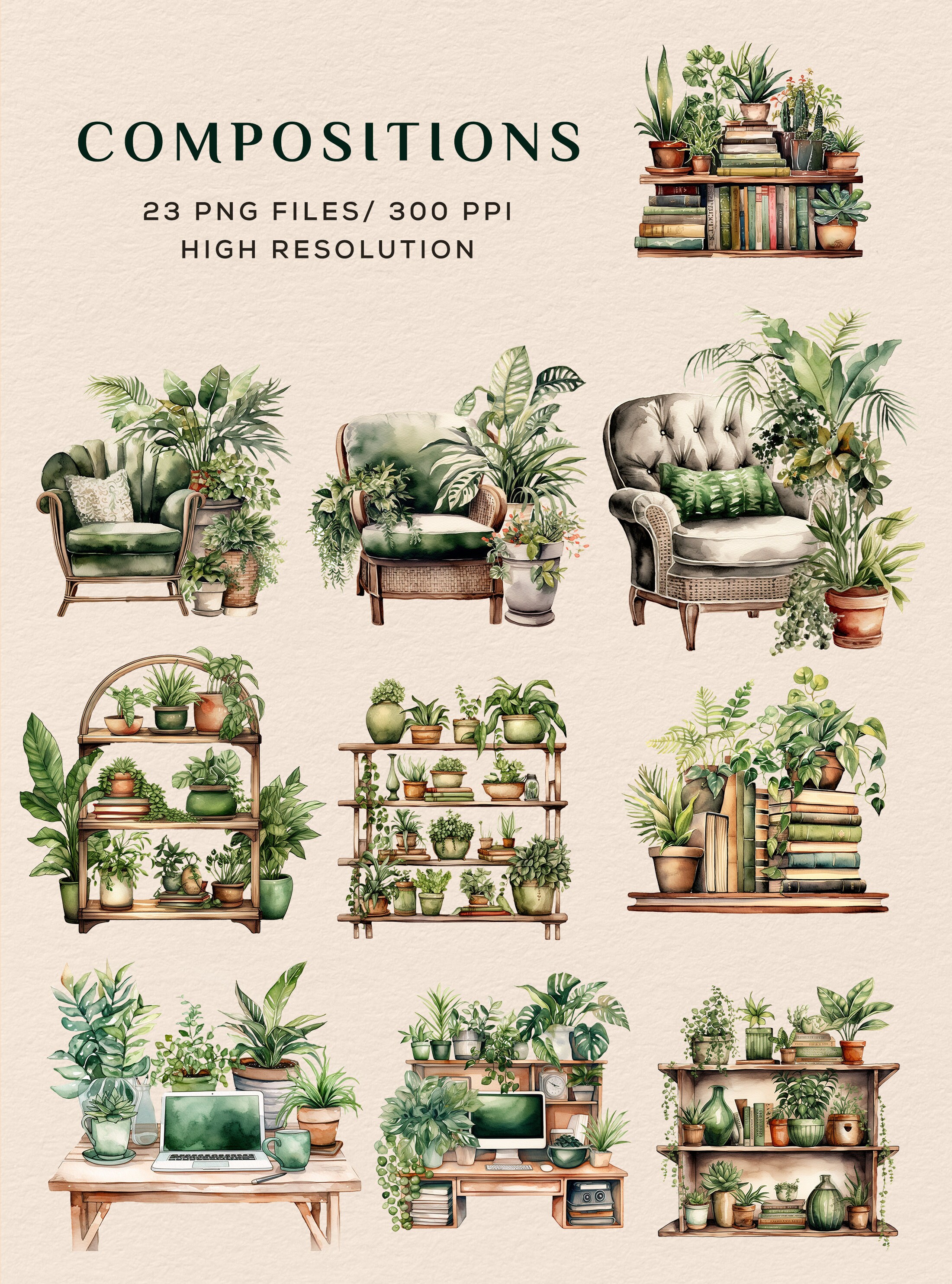 Indoor Plants Watercolor Clipart Watercolor Plants Clipart - Etsy