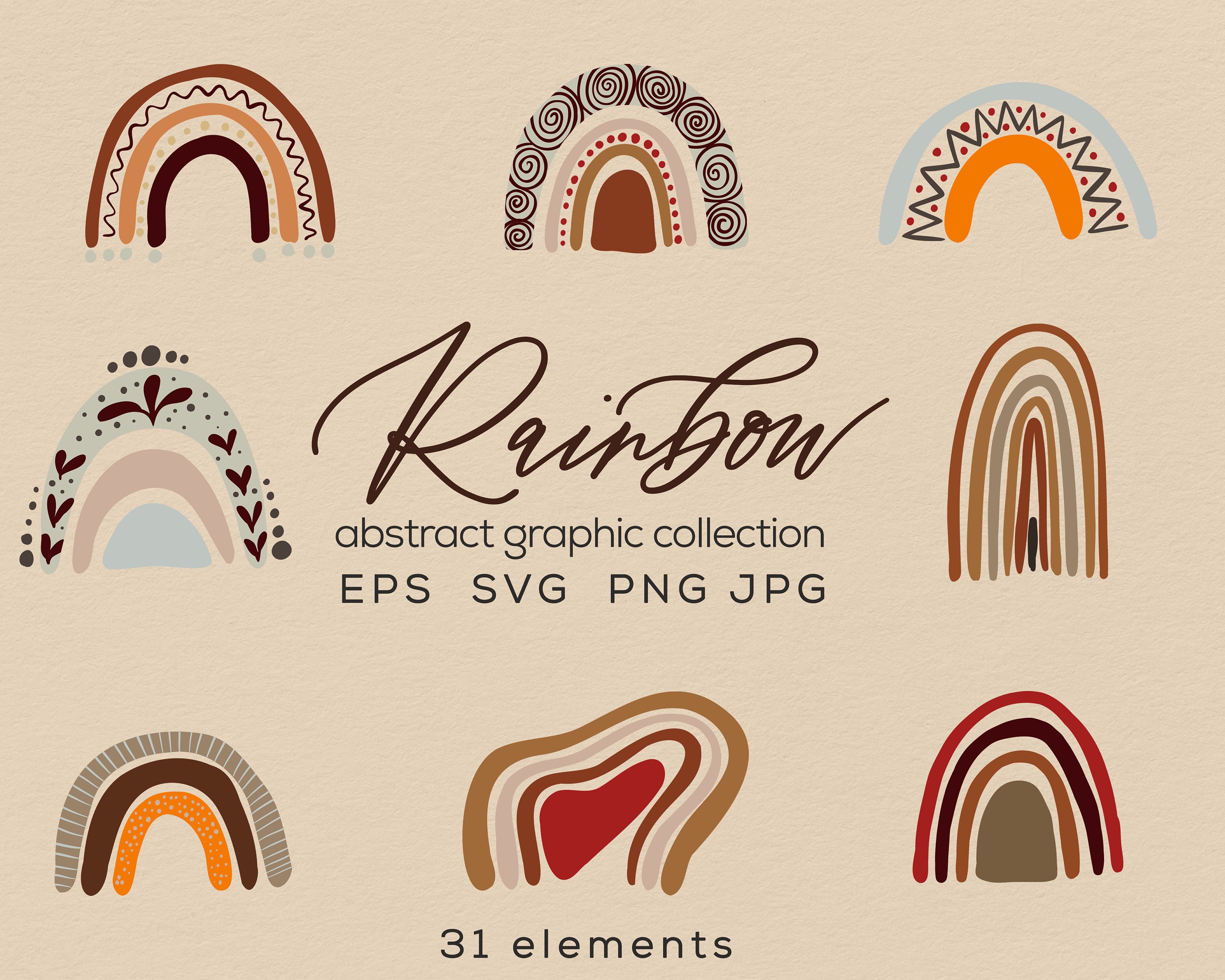 Boho Rainbow Svg Bundle, Rainbow Clipart, Boho Rainbow Vector, Rainbow ...