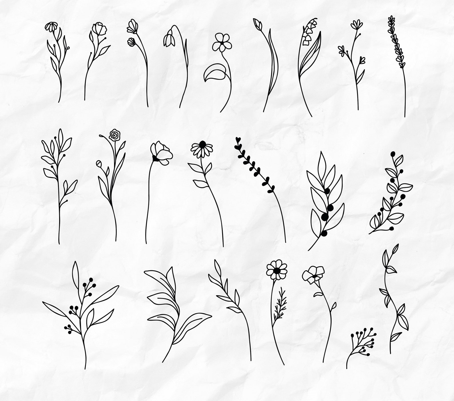 Wildflowers Svg Bundle Hand Drawn Wildflowers Png Bundle | Etsy
