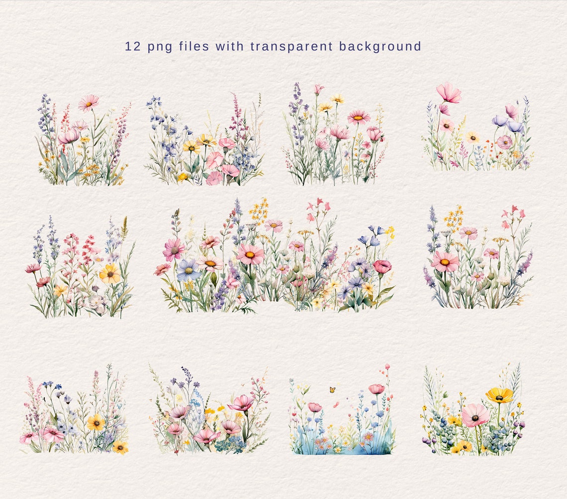 Wildflower Clipart, Floral Clipart, Wildflower Png, Meadow Flowers ...