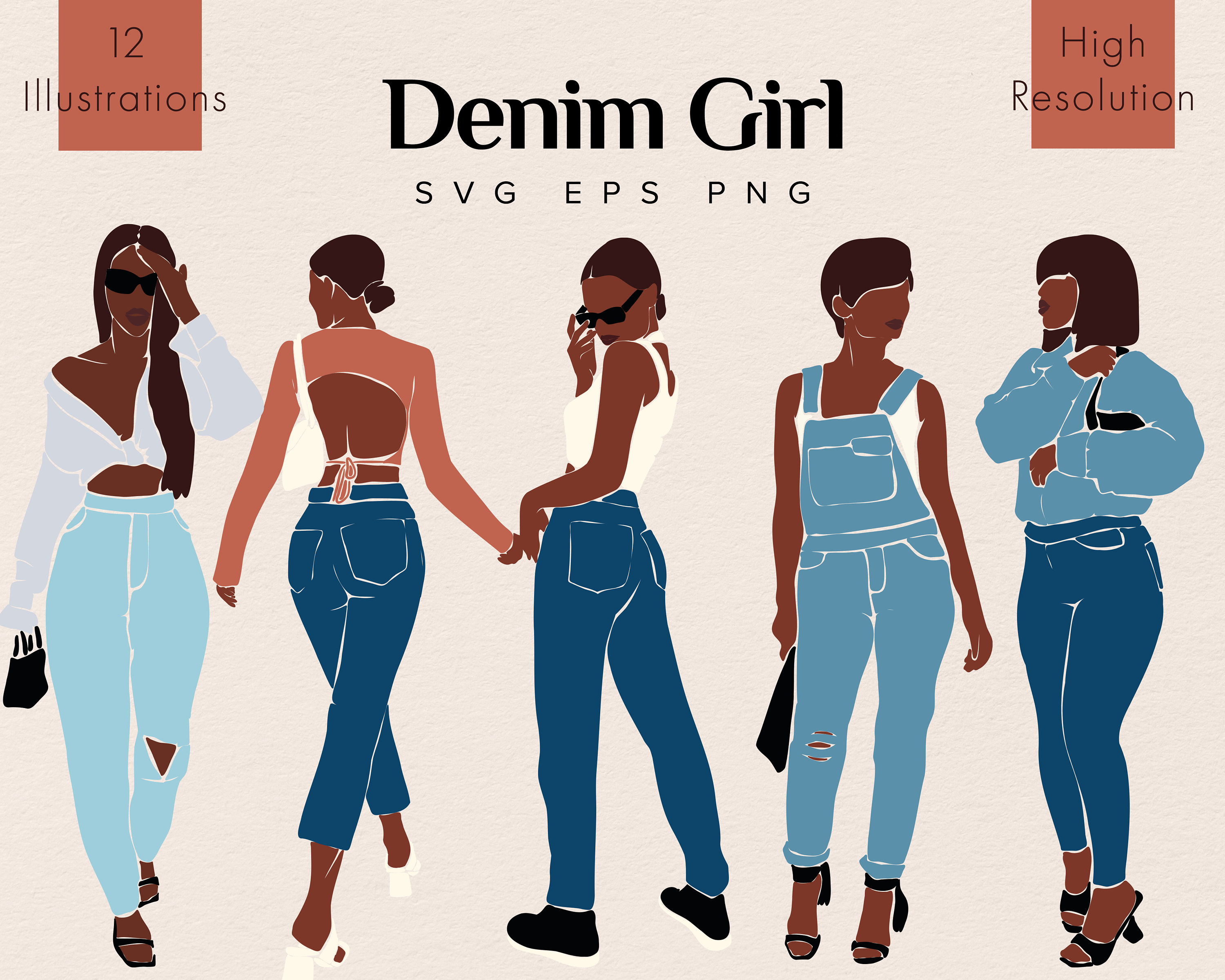 Denim Girl Clipart, Fashion Girl Clipart, Jeans Girl Clipart, African ...