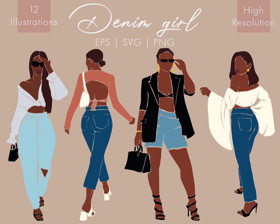 Denim Girl Clipart Fashion Girl Clipart Jeans Girl Clipart - Etsy