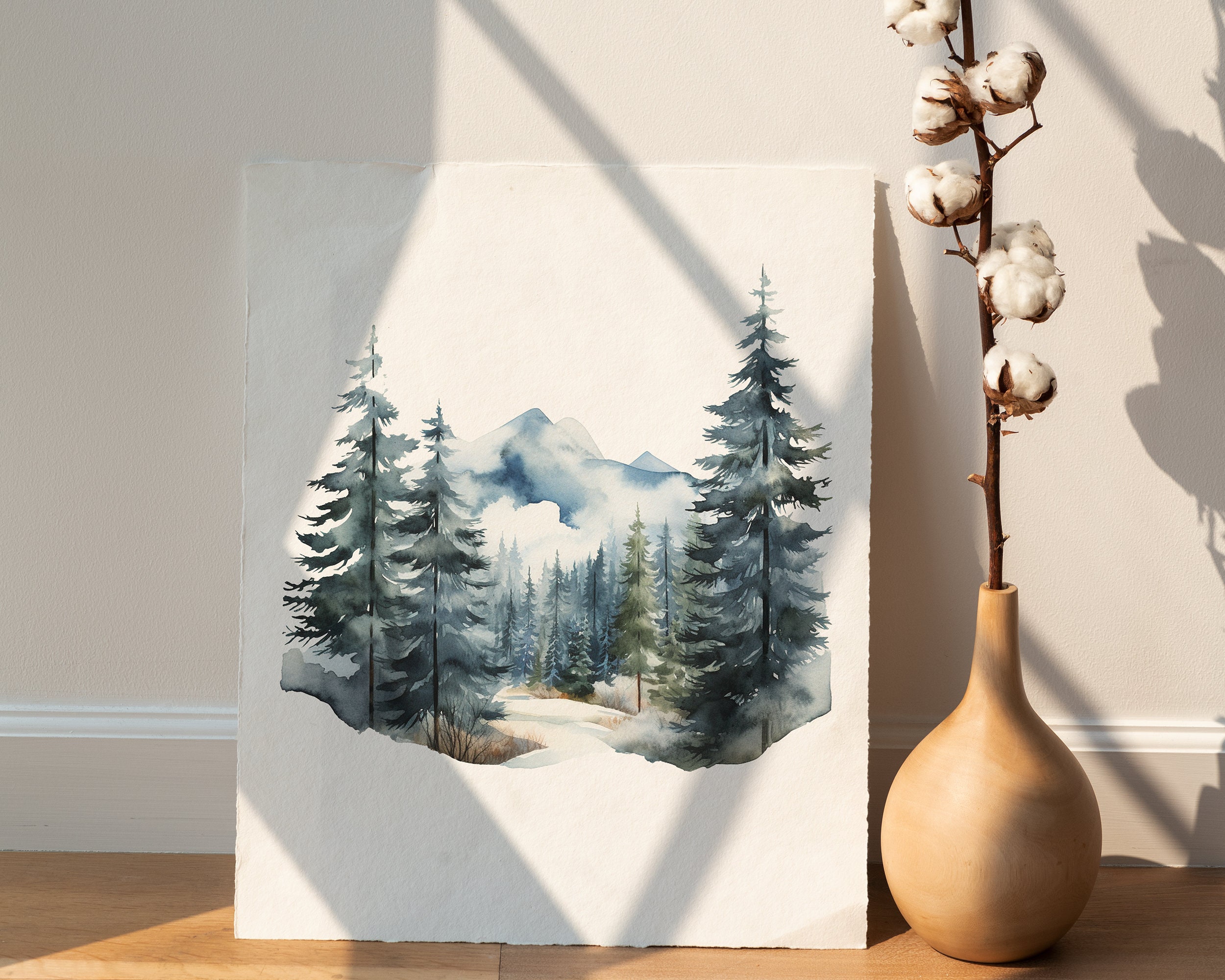 Watercolor Winter Clipart Watercolor Winter Tree PNG Pine - Etsy