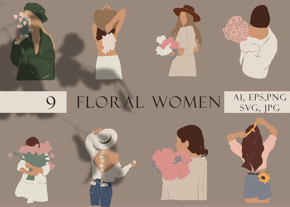 Floral Women Clipart Abstract Women PNG Woman Figure Minimal - Etsy