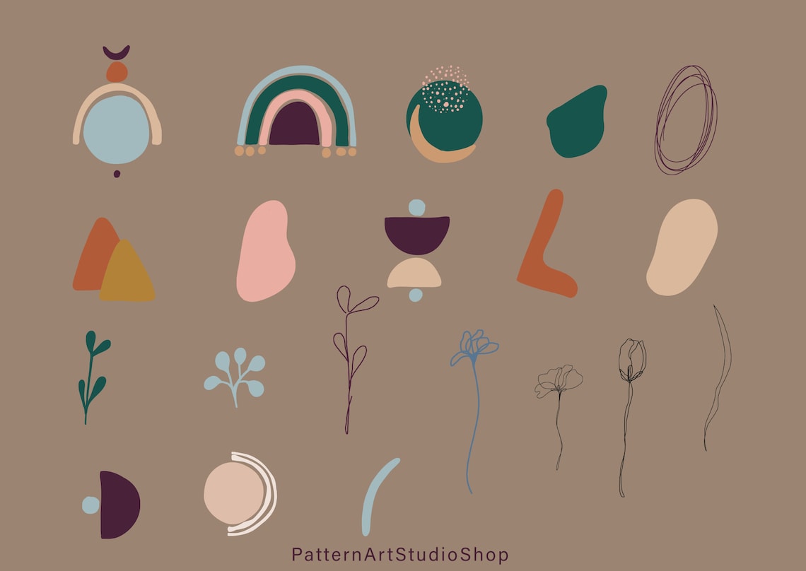 Boho Clipart Abstract Boho Clipart Modern Boho Collageshapes - Etsy