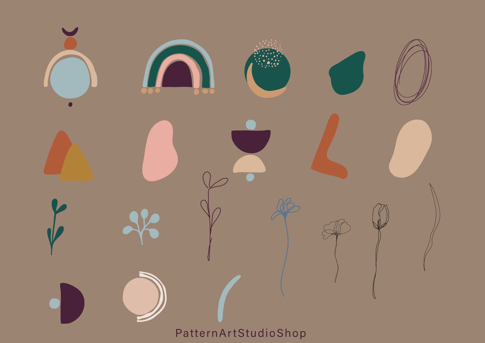 Boho Clipart Abstract Boho Clipart Modern Boho Collageshapes - Etsy