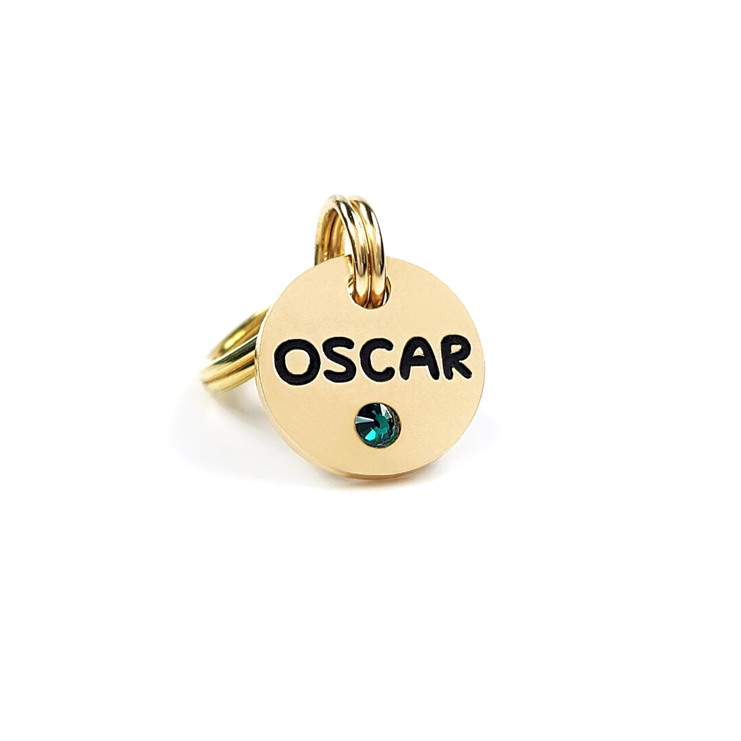 1/2 Tiny Personalized Cat Name Tag With Crystal Below Name Deeply ...