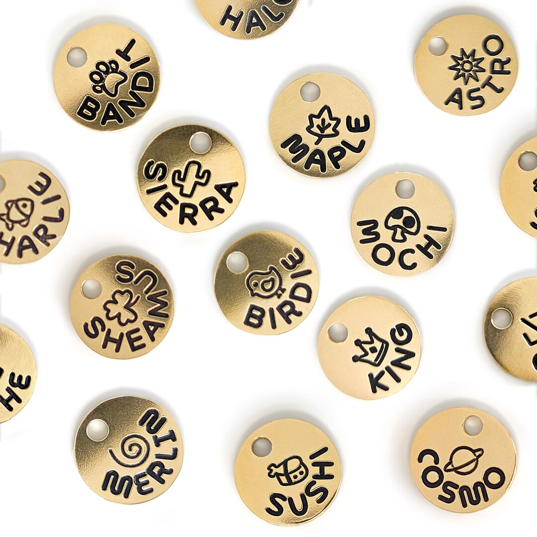 1/2 Tiny Gold Cat Name Tags Personalized With Icon Choice Extra Small ...