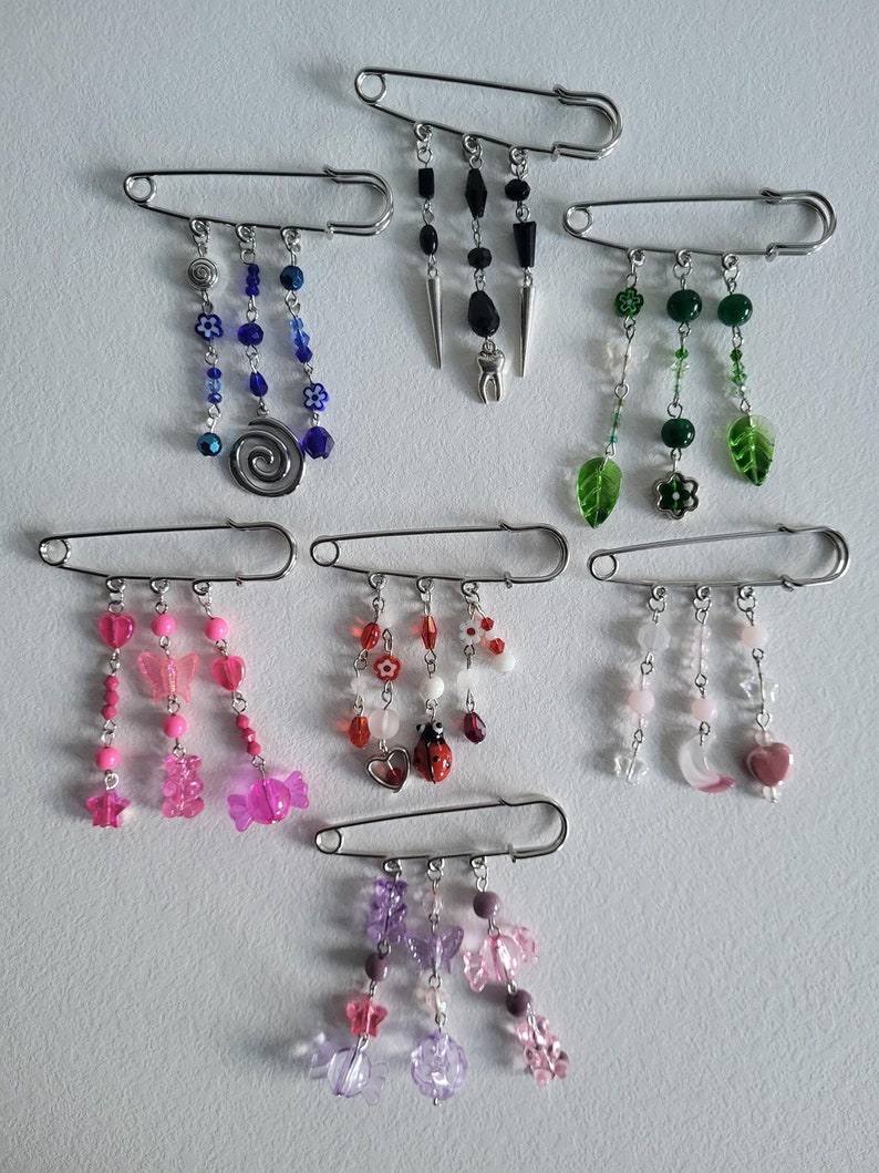 Handmade Safety Pin Bag Charms. Multicoloured Aesthetic Accessories ...