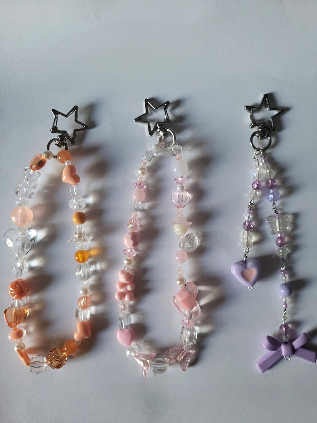 Multiple Colour Beaded Star Clasp Key Chain. Bag Charms Perfect ...