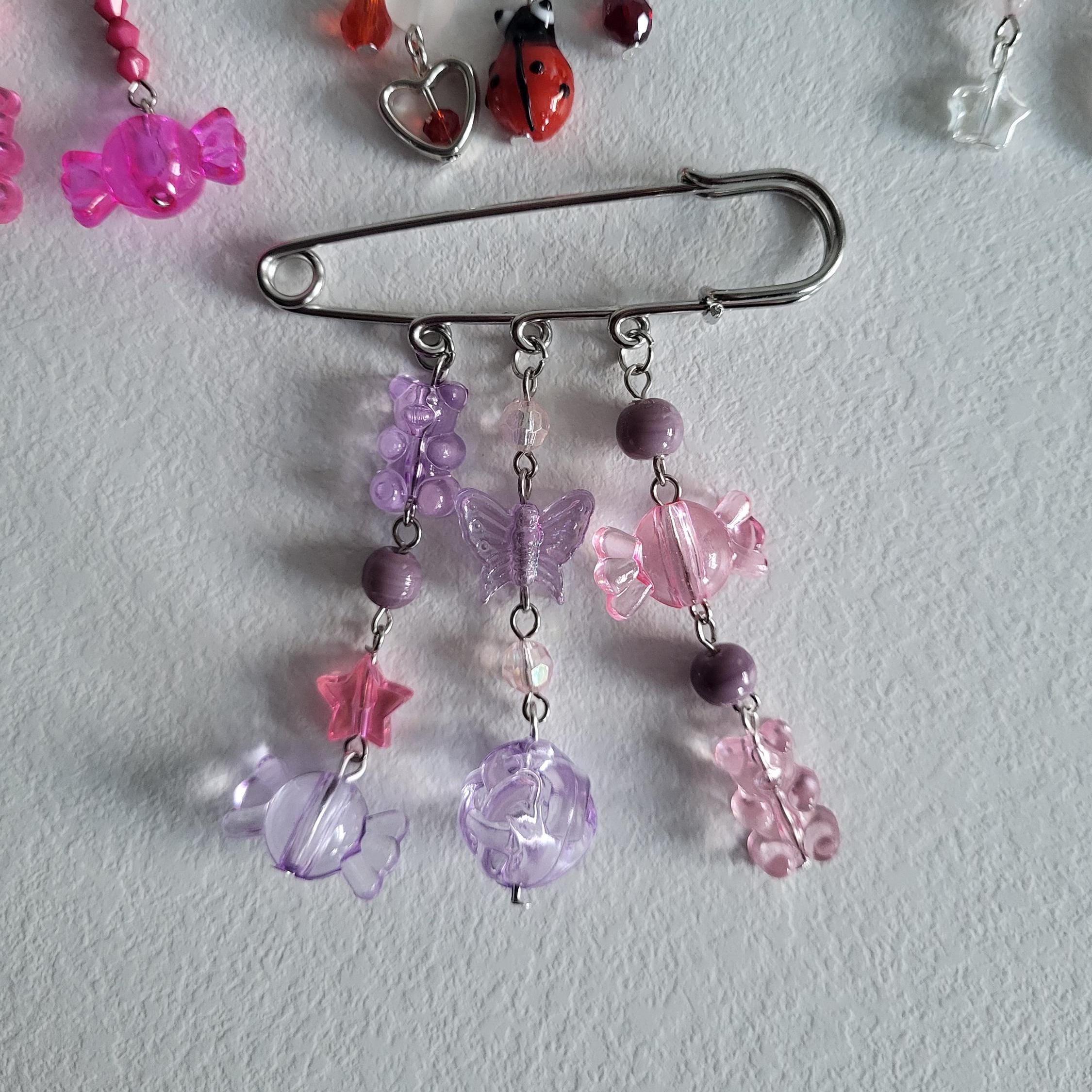 Handmade Safety Pin Bag Charms. Multicoloured Aesthetic Accessories ...