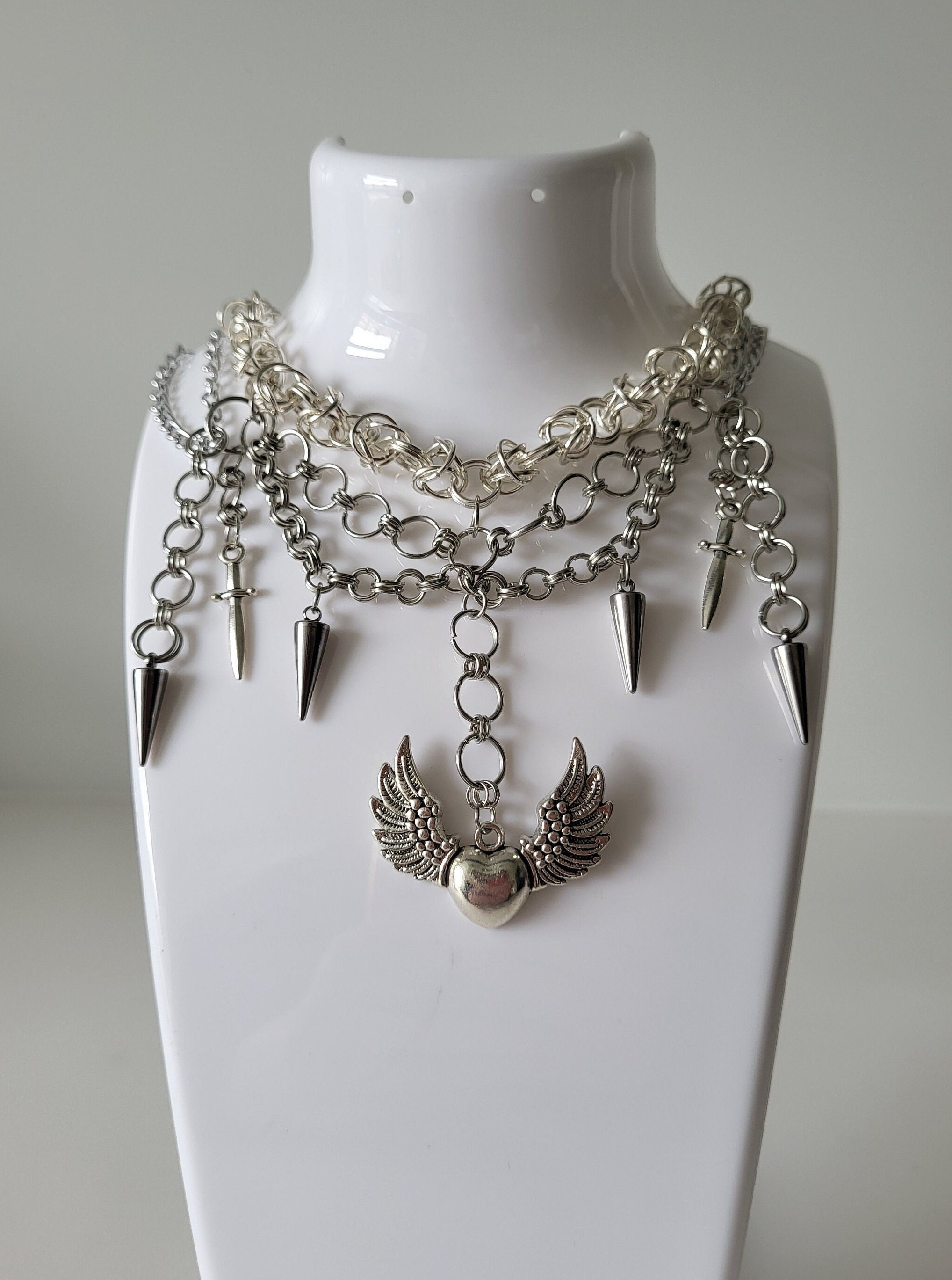 Chunky Stainless Steel Chainmail Necklace. Pendant and Charm Necklace ...