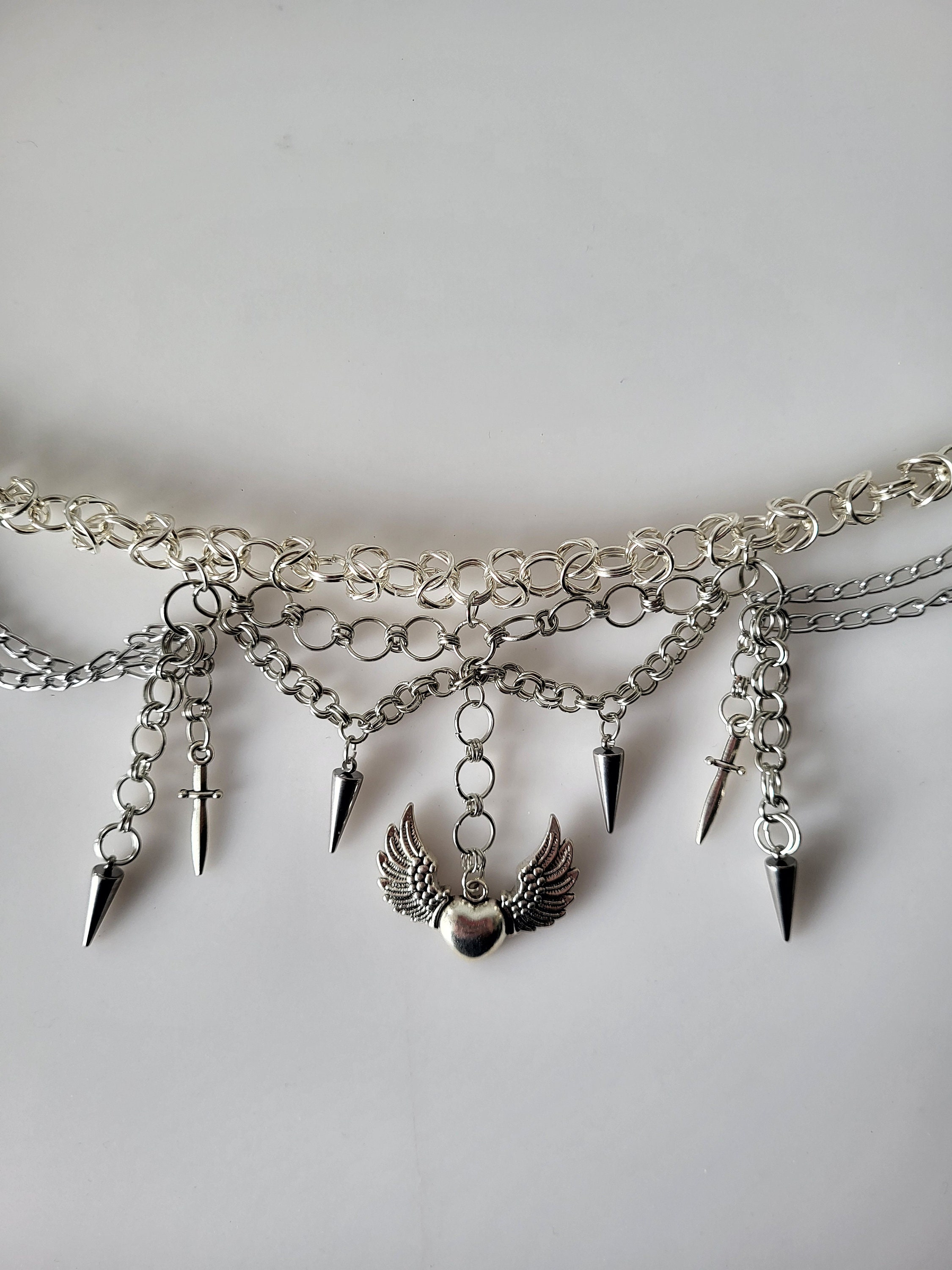 Chunky Stainless Steel Chainmail Necklace. Pendant and Charm Necklace ...