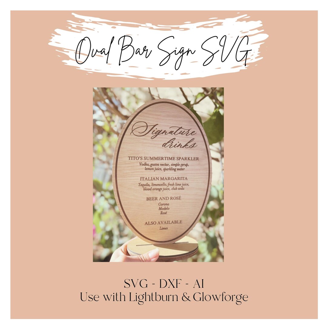 Oval Bar Sign SVG Template File | Wood Wedding Sign | Omtech Glowforge ...