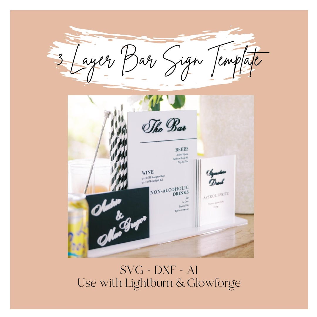 3 Layer Bar Sign SVG Template File | Layered Wedding Sign | Omtech ...