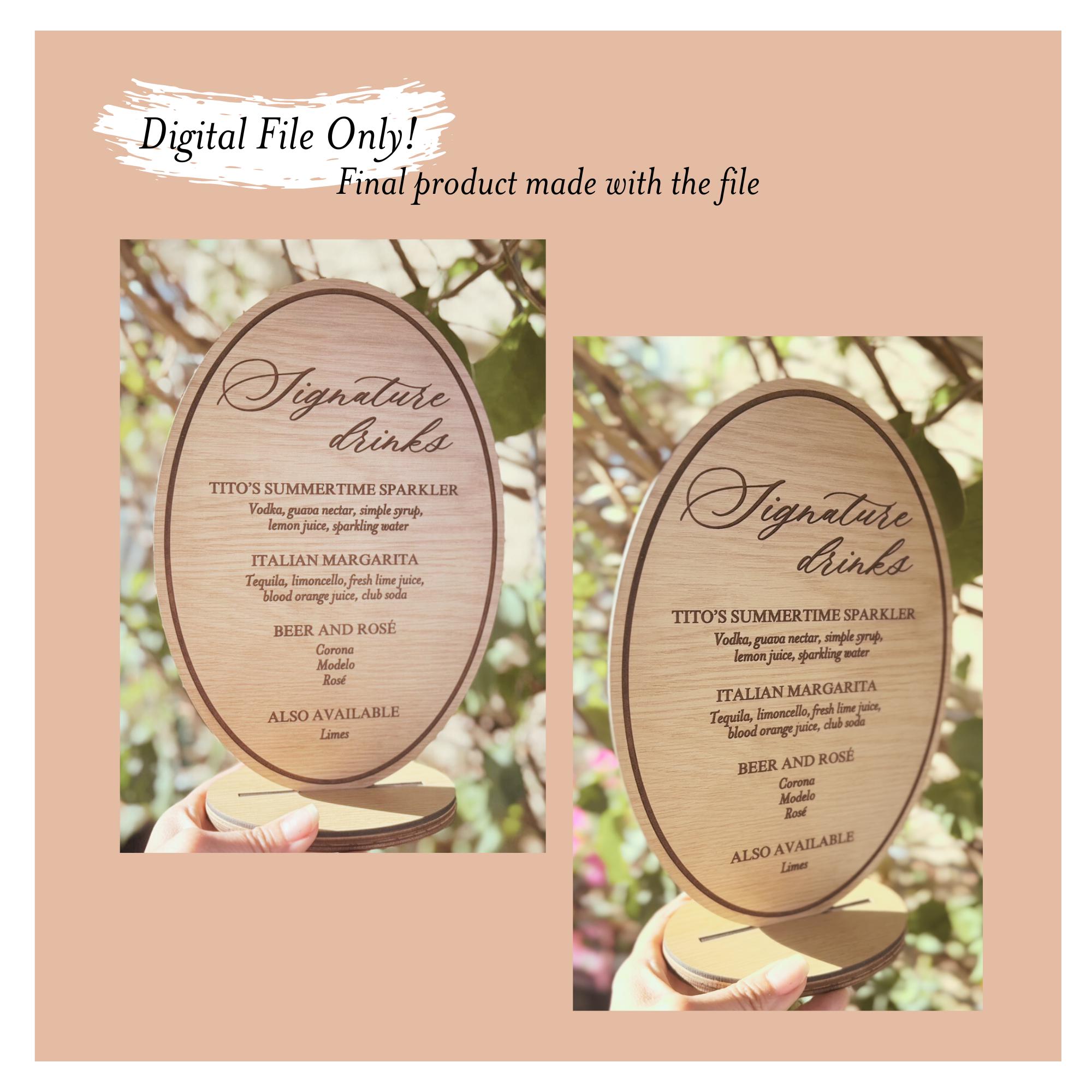 Oval Bar Sign SVG Template File | Wood Wedding Sign | Omtech Glowforge ...