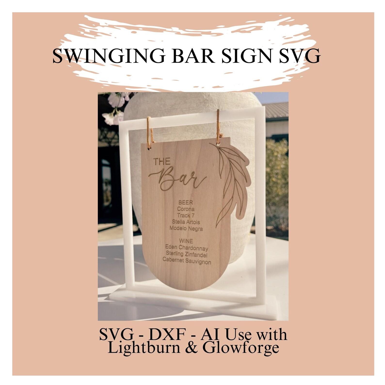Swinging Bar Sign SVG Template File | Wedding Bar Sign Bundle | Omtech ...