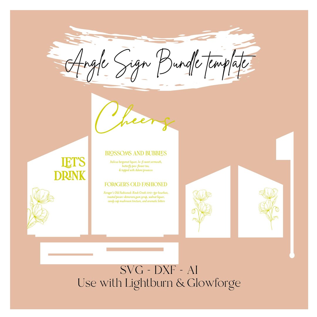 Layered Slanted Bar Sign Template File | Place Card and Stir Stick Sign ...