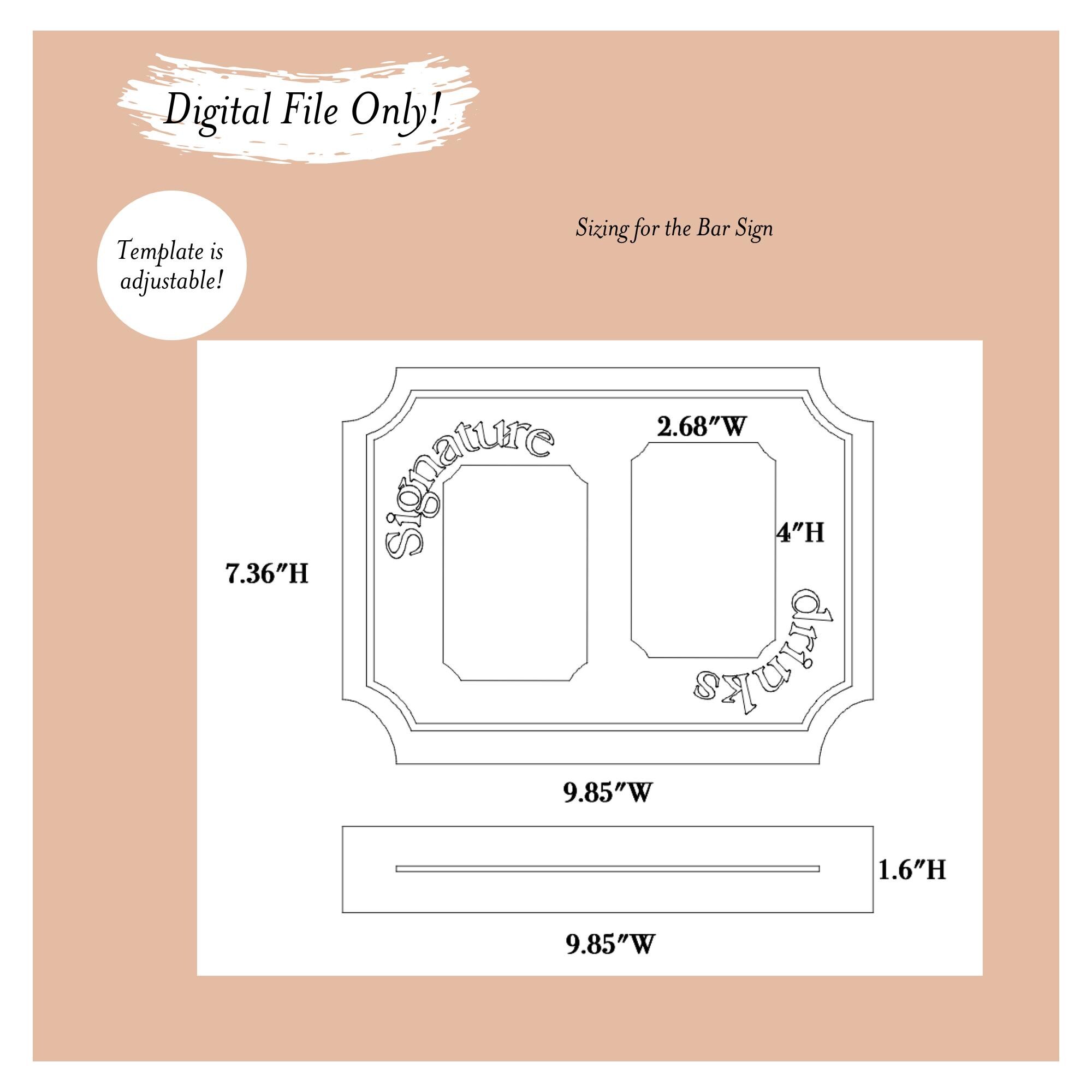 Blue Bar Sign SVG Template File | Toile Frame Signature Drinks Sign ...