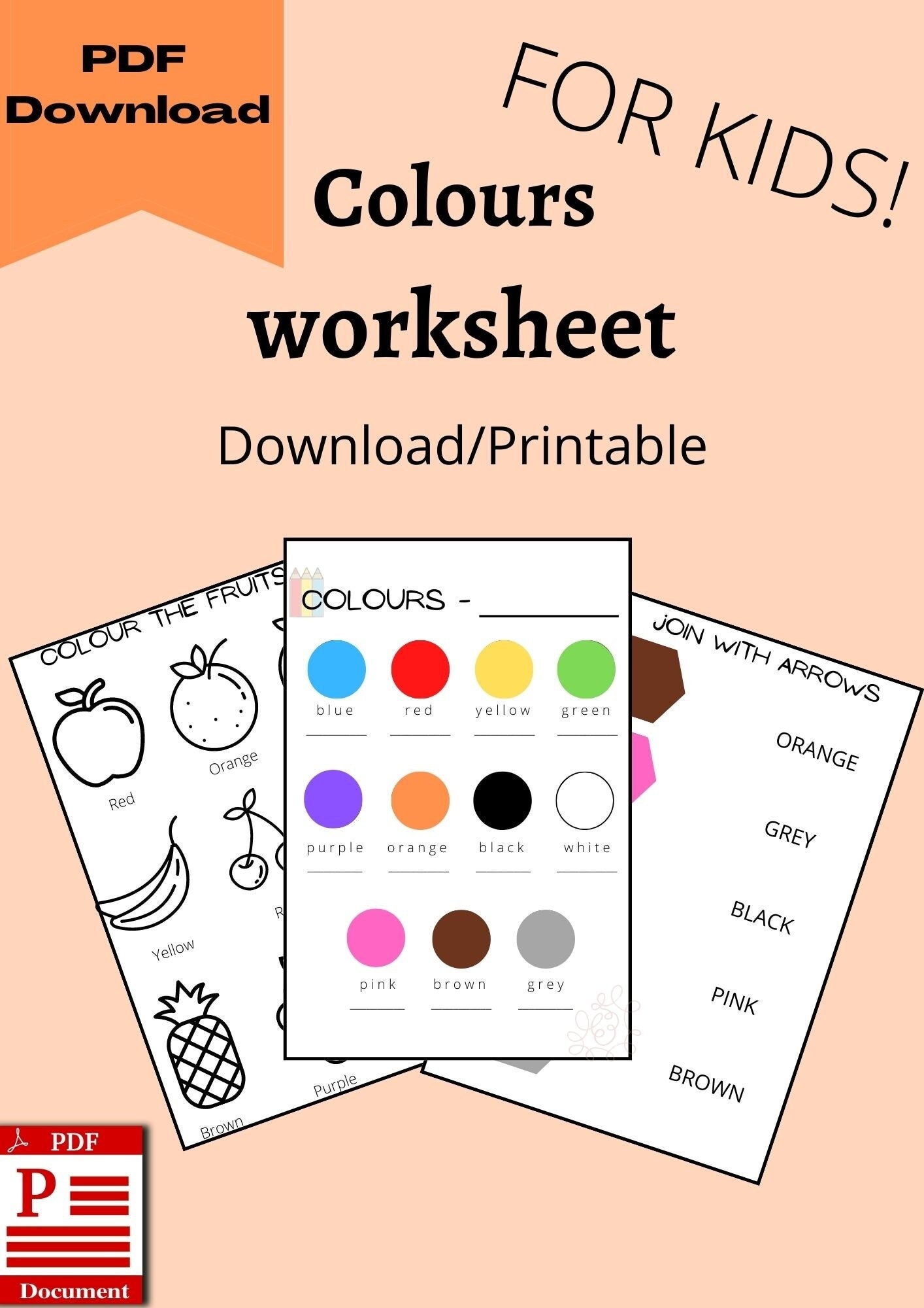 Colours Worksheet for Children - Etsy