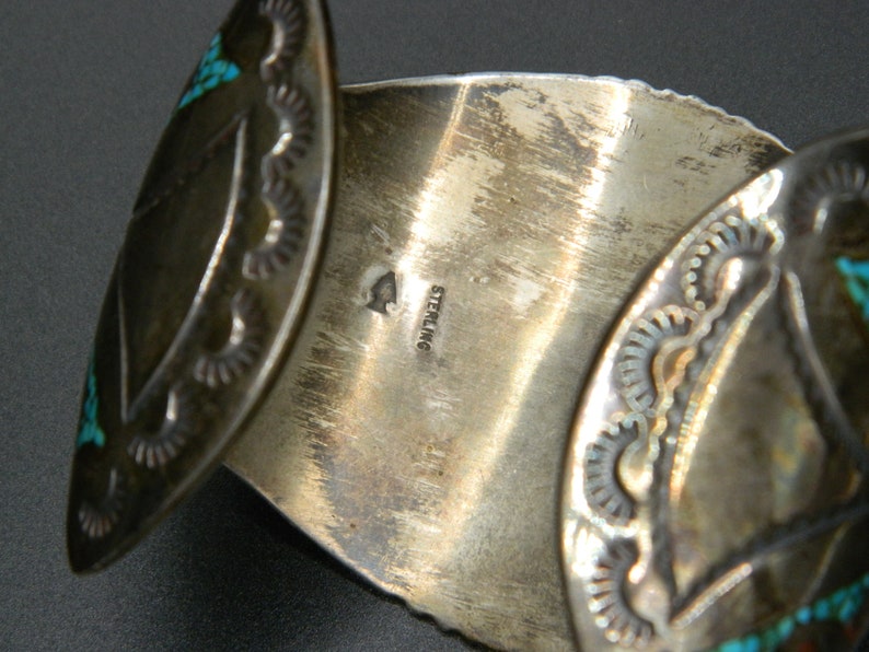 Vintage Charlie Singer Navajo Turquoise Nugget & Coral Chip Inlay Cuff ...