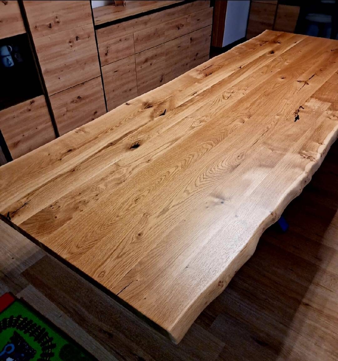 LARGE OAK TABLE, Live Edge Wood Table, Swiss Edge Table, Straight Edge ...