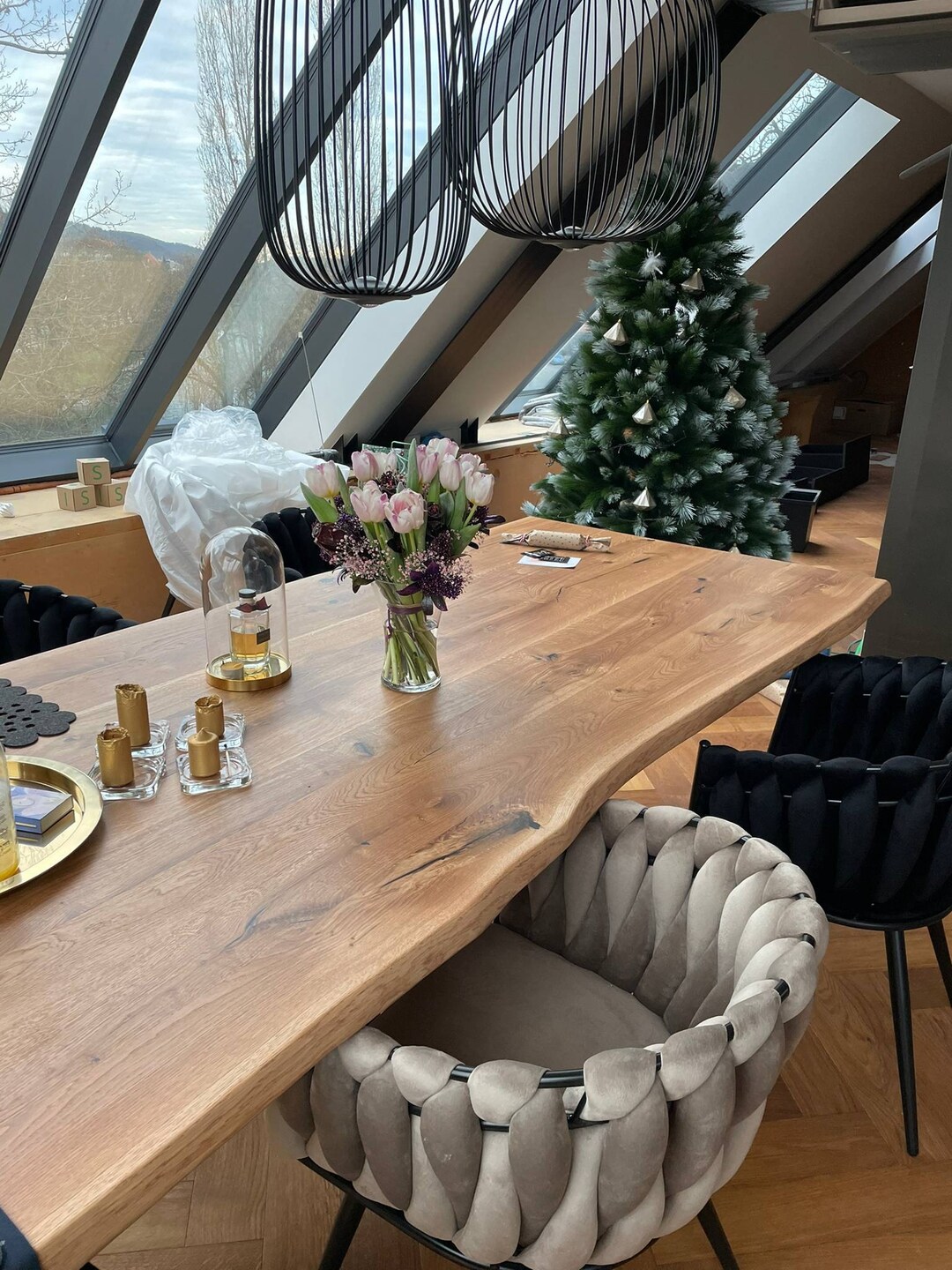 LARGE OAK TABLE, Live Edge Wood Table, Swiss Edge Table, Straight Edge ...