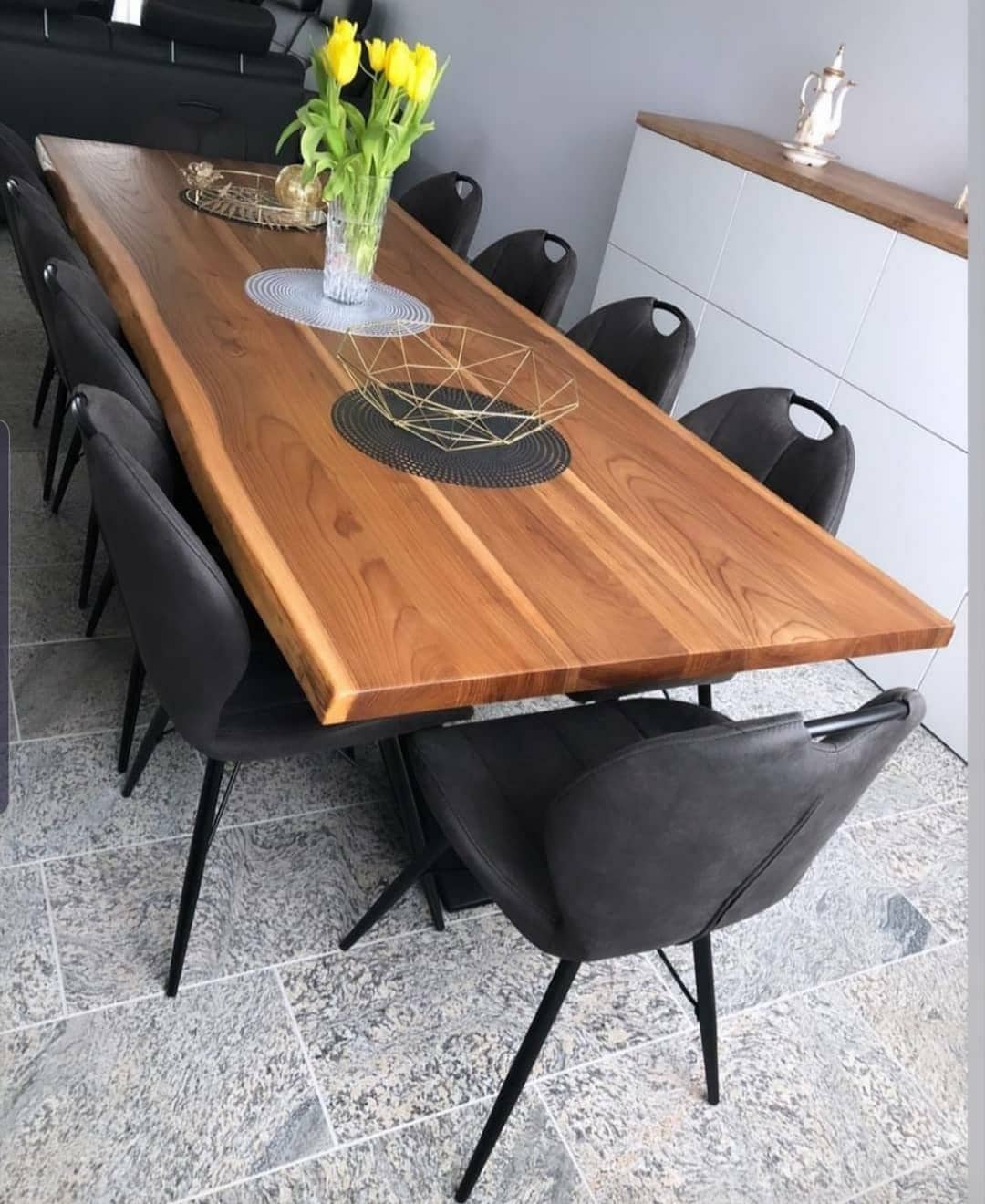 ELM DINING TABLE, Solid Wood Table, Metal Table Legs, Wooden Dining ...