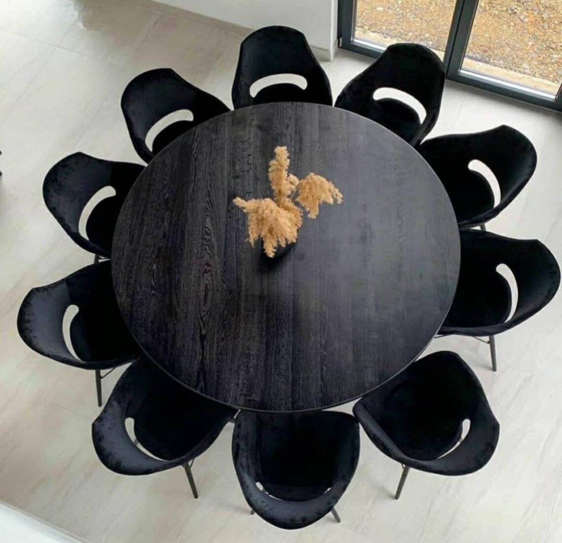 Round Solid Oak Wood Dining Table | MCM Dine Table With Industrial ...