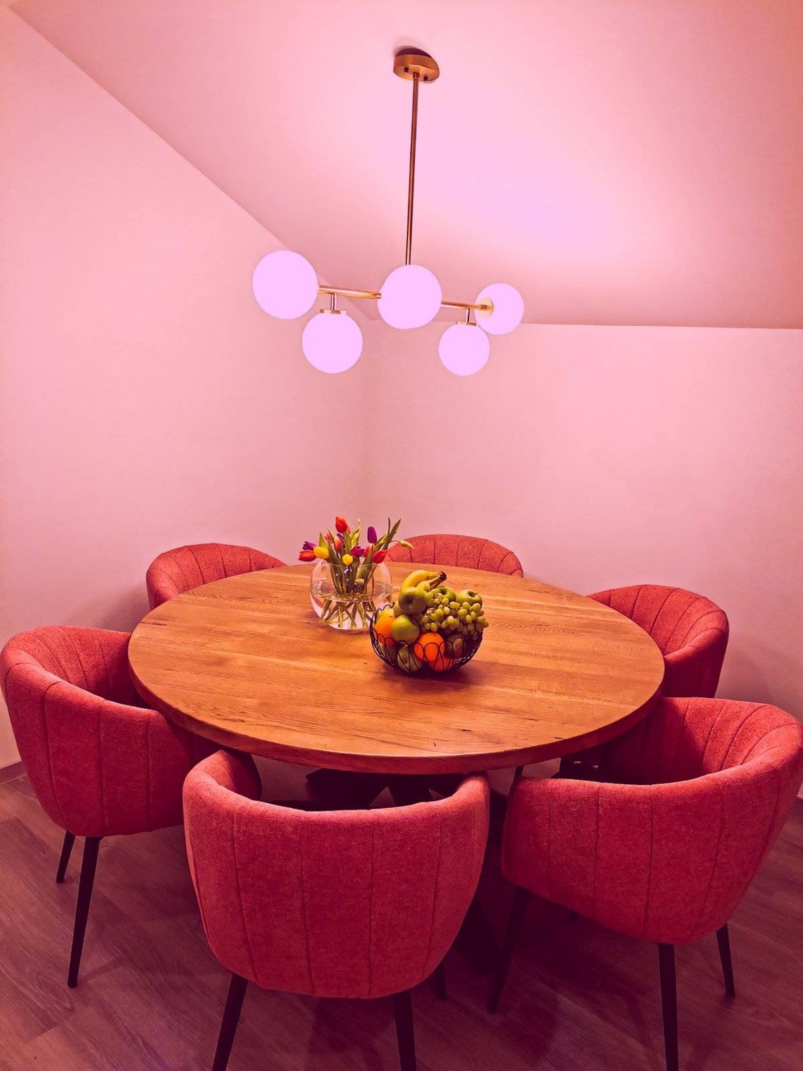 Round Solid Oak Wood Dining Table | MCM Dine Table With Industrial ...