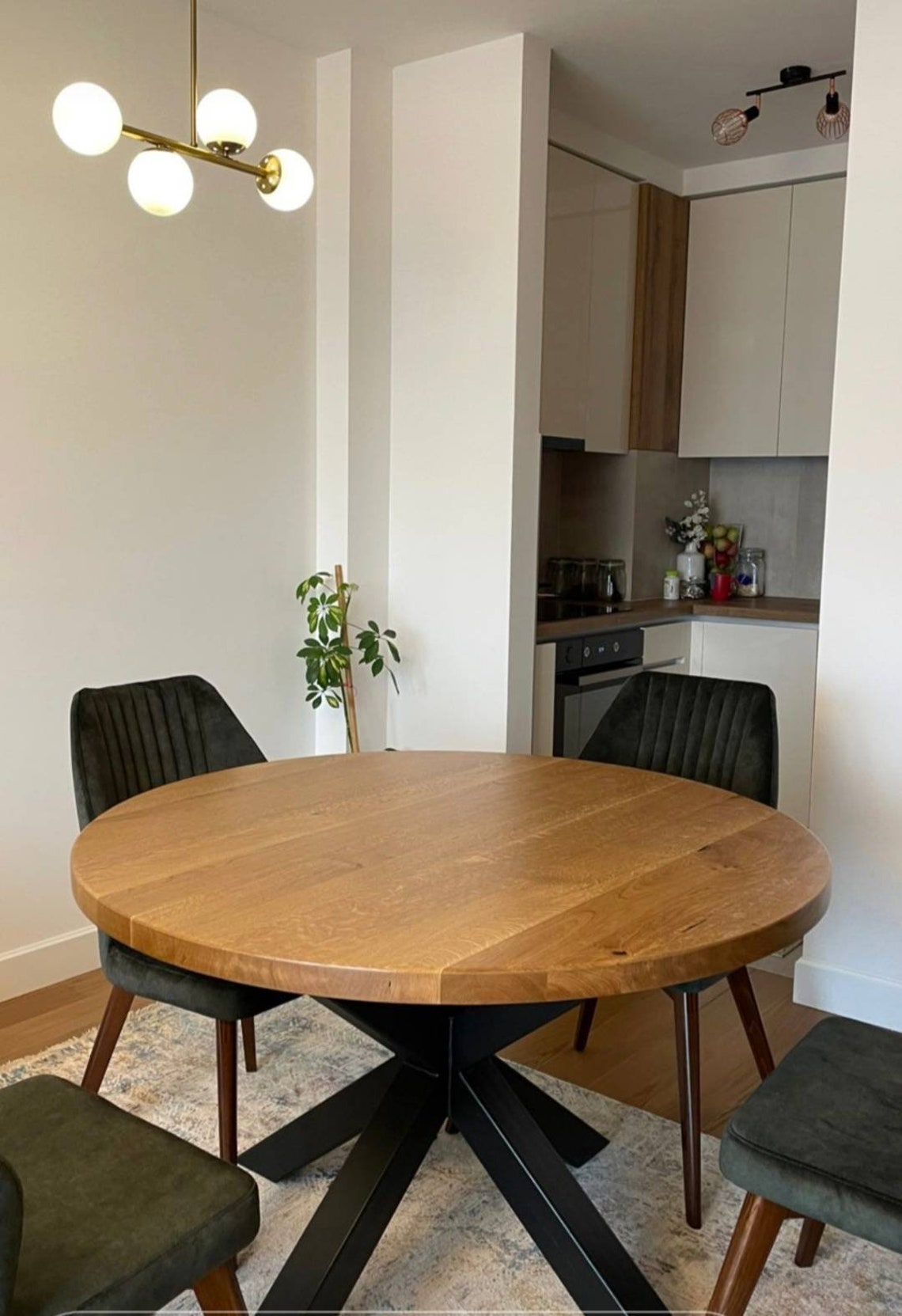 Round Solid Oak Wood Dining Table | MCM Dine Table With Industrial ...