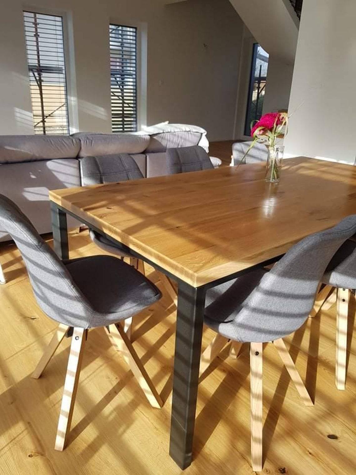 OAK DINING TABLE Solid Wood Dining Table Home Office Table Metal ...
