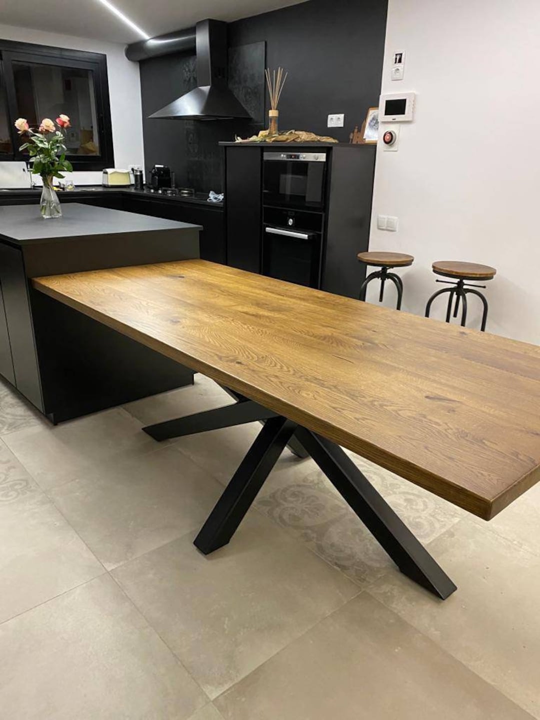 LARGE OAK TABLE, Live Edge Wood Table, Swiss Edge Table, Straight Edge ...