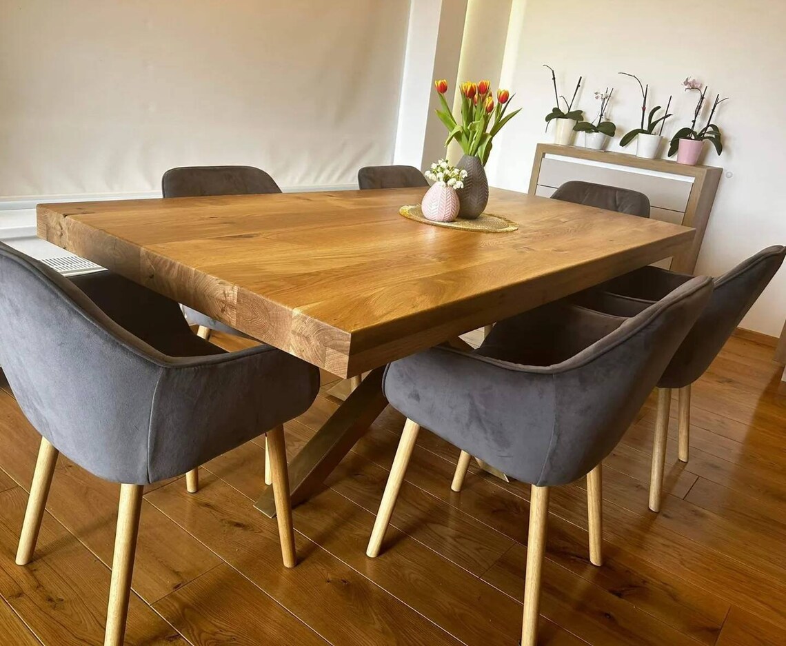 MINIMAL WOOD TABLE, Natural Oak Table, Oak Kitchen Table, Varnish Table ...