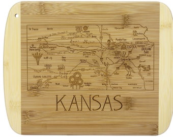 Kansas Cutting Board Landmarks and Destinations State Shaped ...