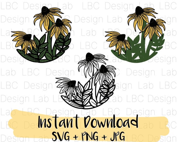 2 Layered Black Eyed Susan Design Yellow Floral Monogram | Etsy