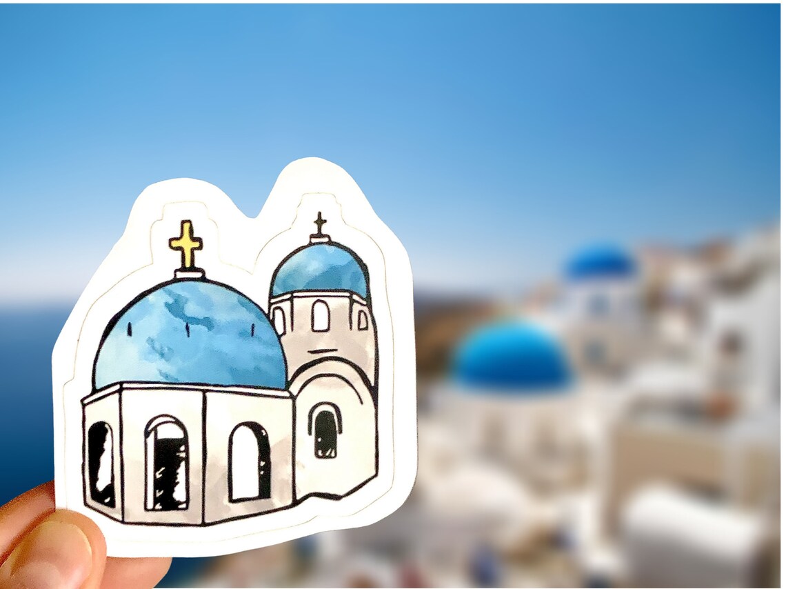 Santorini, Greece Sticker, Santorini Greece Blue Domed Church Vinyl ...