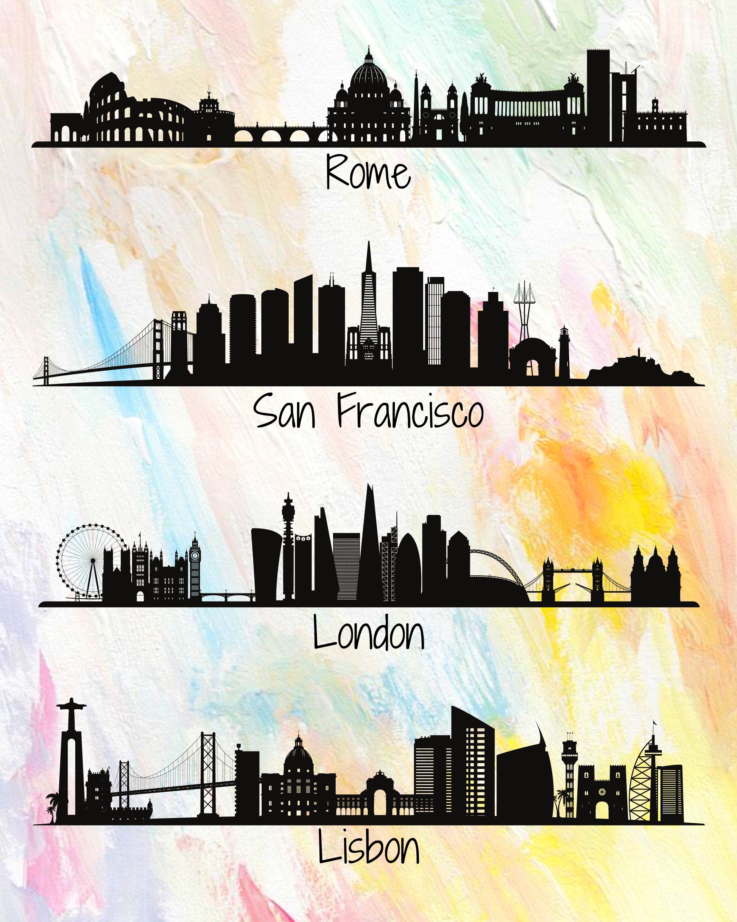 City Skyline Wall Print Wedding Gift, Anniversary Gift for Couples ...