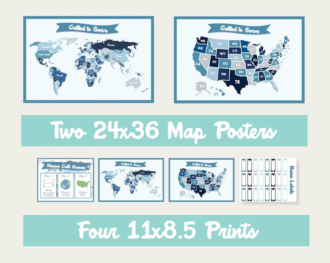 LDS Mission Call Reveal Bundle: World & USA Map (digital Download) - Etsy