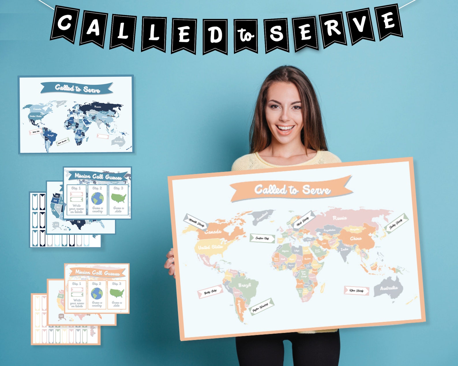 LDS Mission Call Reveal Bundle: World & USA Map (digital Download) - Etsy