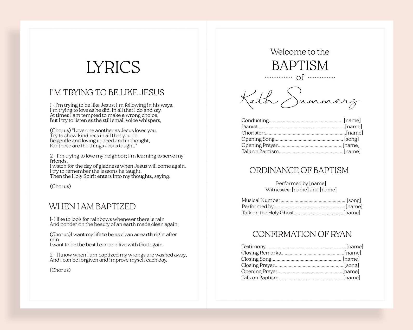 EDITABLE LDS Baptism Program Printable Custom LDS Baptism - Etsy
