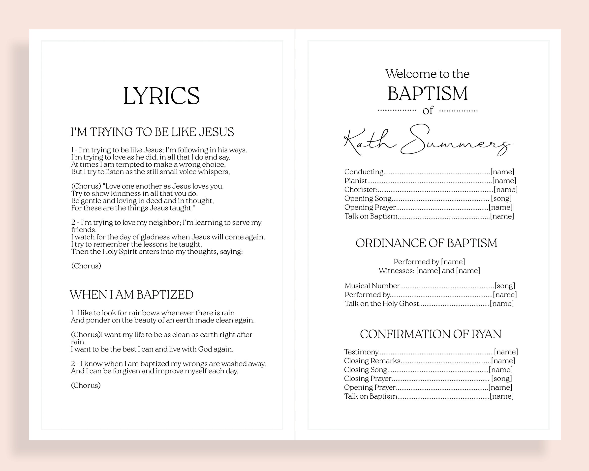 EDITABLE LDS Baptism Program Printable Custom LDS Baptism - Etsy Australia
