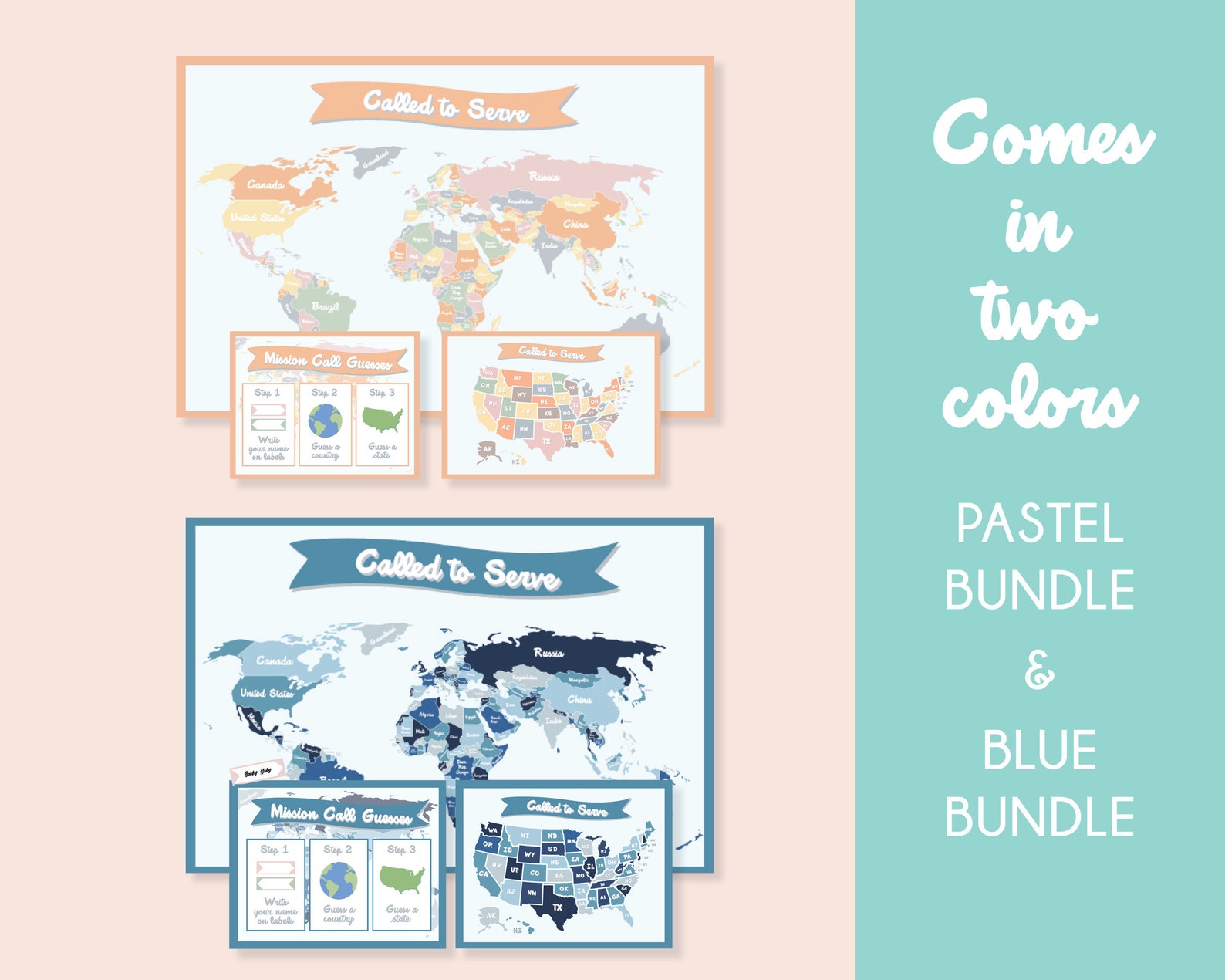 LDS Mission Call Reveal Bundle: World & USA Map (digital Download) - Etsy