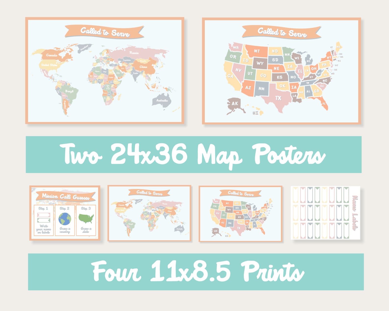 LDS Mission Call Reveal Bundle: World & USA Map (digital Download) - Etsy