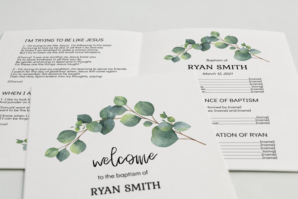 Custom LDS Baptism Program Printable Greenery Editable LDS - Etsy