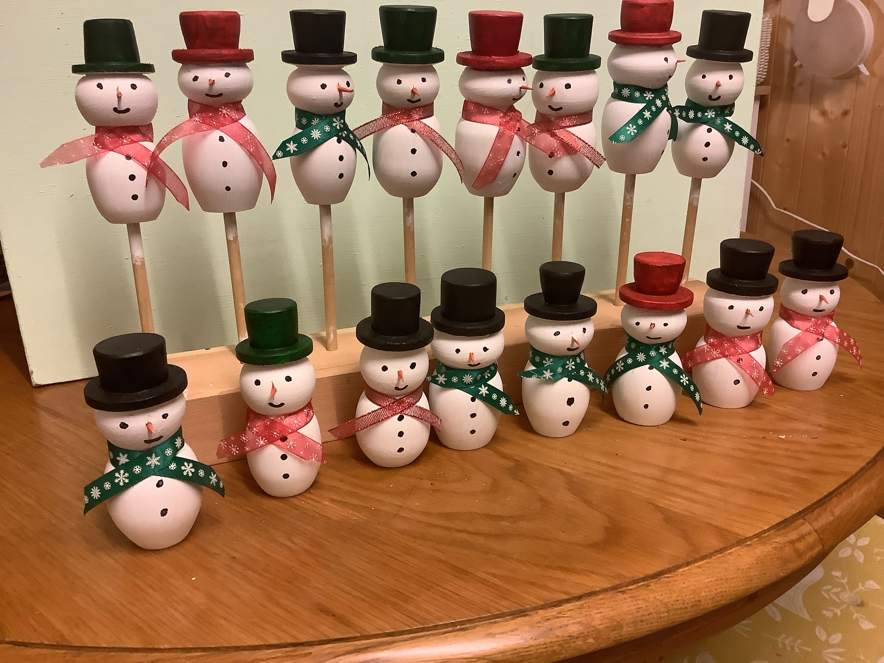 Christmas Decorations. Hand Turned Snowmen. 4” Tall. Turned From Pine ...