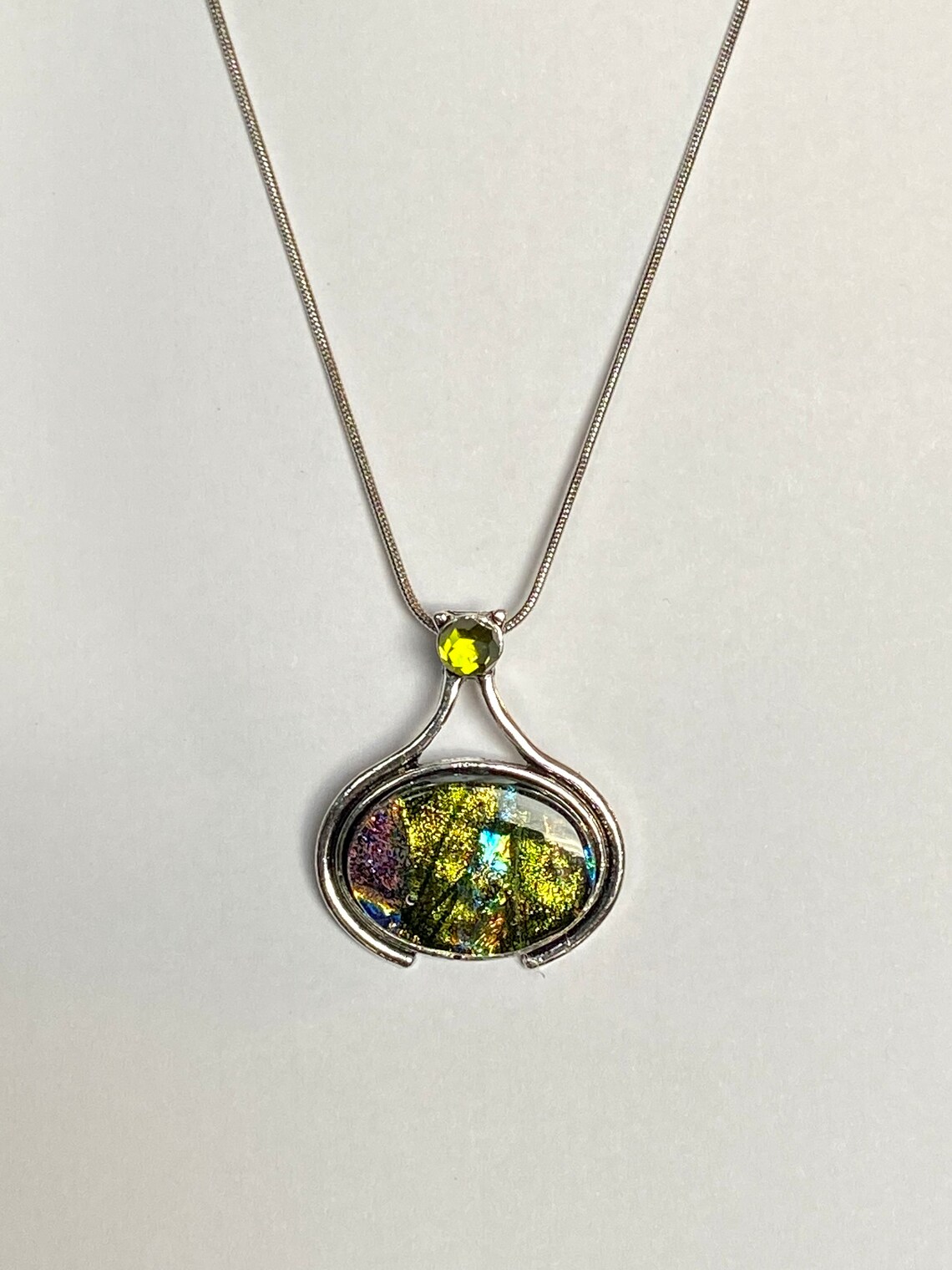 Vibrant Dichroic Glass Pendant in a Silver Plated Setting. - Etsy